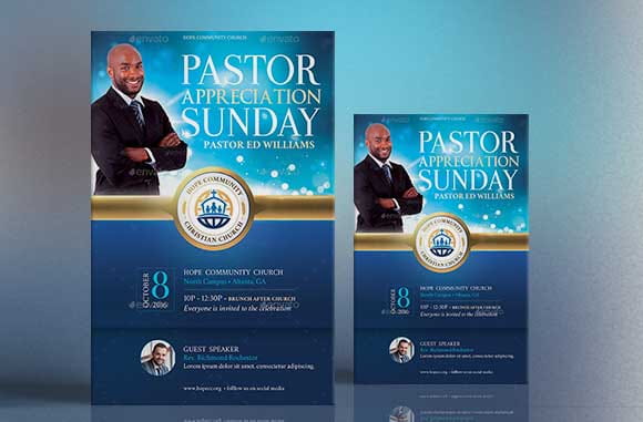 Blue Pastor Appreciation Flyer Poster Template » Inspiks Market