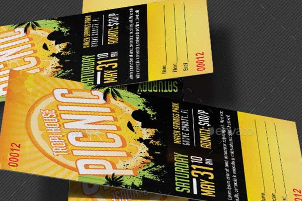Tropical Picnic Ticket Template - Church Picnic, Family Reunion, Barbeque
