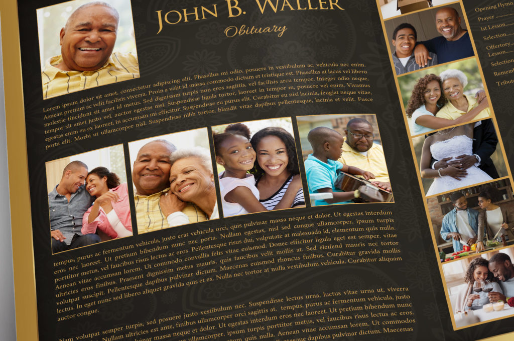 Black Dignity Funeral Program Tabloid Word Publisher Template | Inspiks