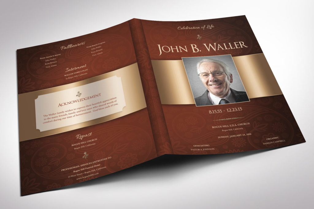 Copper Dignity Tabloid Funeral Program Word Publisher Template | INSPIK