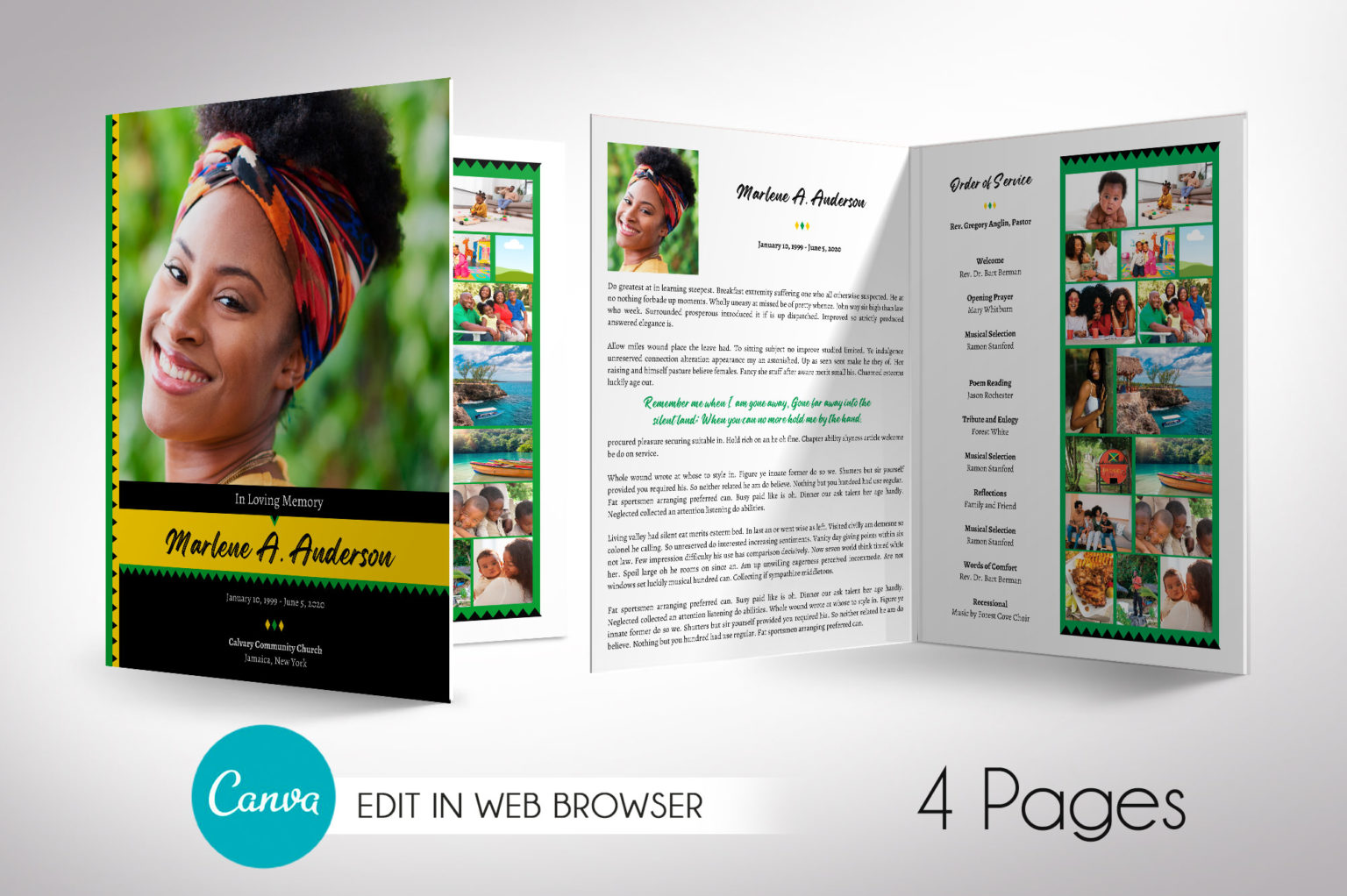 Jamaican 11x17 Funeral Program Canva 4pgs » Inspiks Market