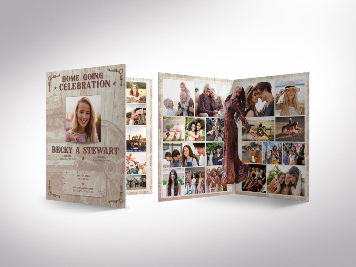 Cowgirl Tabloid Funeral Program Template for Canva » Inspiks Market